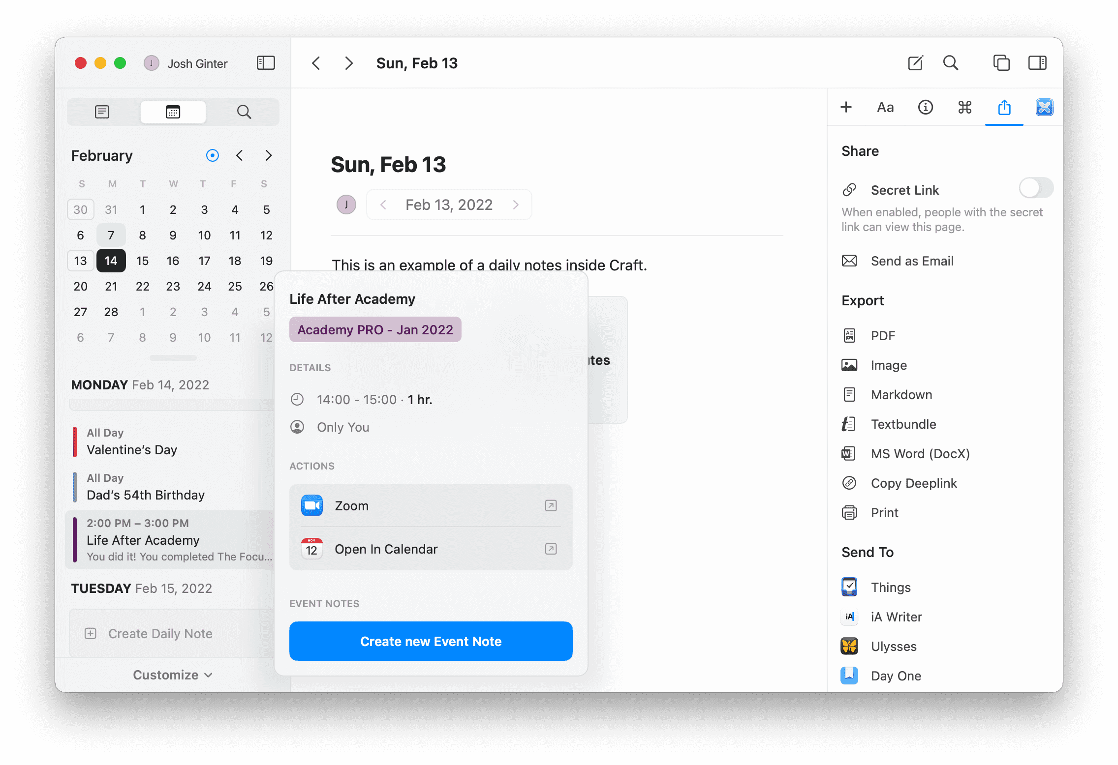 Event Notes In Craft Are Awesome For Time Blockers The Sweet Setup
